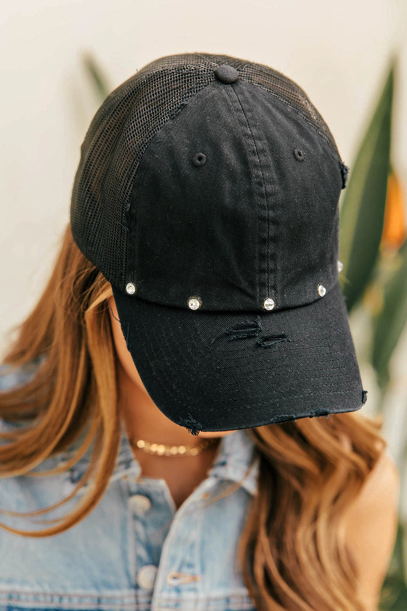 Vintage Distressed Black Ball Cap in 2 Styles – Glitzy Bella